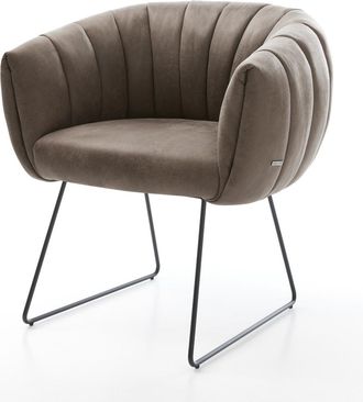 DELIFE Esszimmerstuhl Jada-Flex Mikrofaser Taupe Vintage Kufengestell Schwarz Taschenfederkern, Esszimmerst&uuml;hle