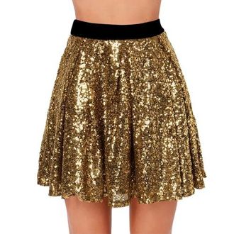 Generic Jupes scintillantes pour femme - Mini jupe &eacute;vas&eacute;e &agrave; paillettes brillantes - Ligne A - Pour rave, Festiva, Clubwear - Moulante - Pour soir&eacute;e, f&ecirc;te, d&icirc;n