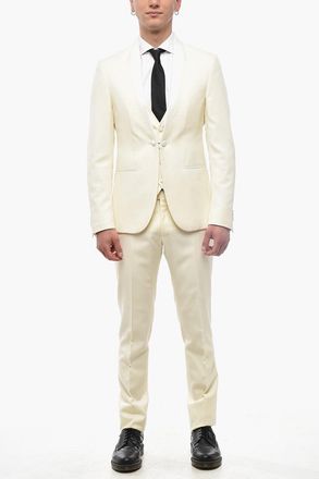 Corneliani CODE Dreiteiliger Anzug ohne Revers mit Satin-Detail Corneliani