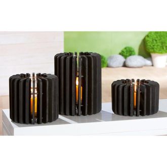 Gilde Serie 7tlg., Windlicht, zylindrisch, Venta, Holz, schwarz