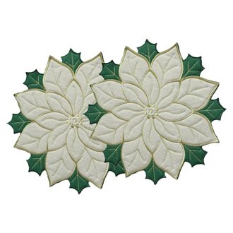 Valiclud 2 Wiederverwendbare Weihnachtliche Tischsets 40cm Platzdeckchen mit Isolierung und Silber Wei&szlig;er Leinenstruktur Tischdekoration