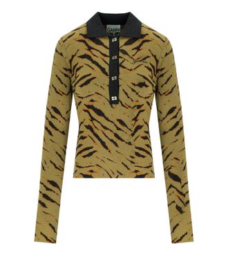 Ganni PULL POLO IMPRIM&Eacute; Z&Egrave;BRE KHAKI GANNI