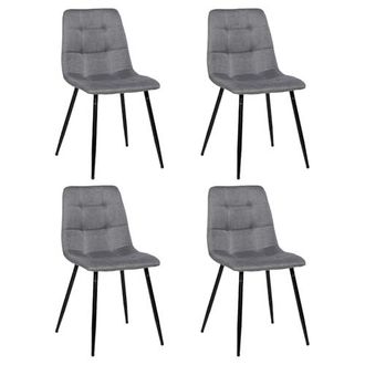 Eggree Chaises de Salle &agrave; Manger Lot de 4 Lin Tissu &agrave; Texture Bambou avec Rembourrage Design Moderne, Chaises de Cuisine Salon, Pieds en M&eacute;tal Capacit&eacute; 150 k