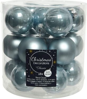 Kaemingk Weihnachtskugeln Glas 4cm x 18 Stück kleine Christbaumkugeln hellblau Nebelblau