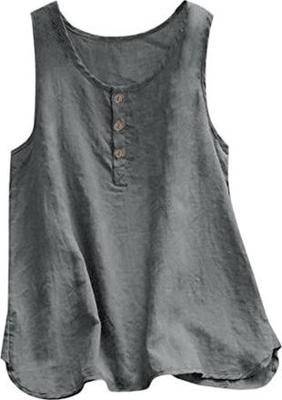 Generic Haut sans manches pour femme en lin - Haut confortable pour sortir - Débardeurs décontractés vintage - Chemisier léger et ample à boutons - Couleur un