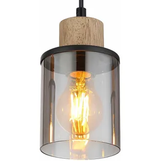 Globo Lighting Pendellampe Esstischleuchte H&auml;ngelampe Wohnzimmer 3 flammig, Metall schwarz Holz braun Glas rauch, 3x E27, LxH 55x 120 cm