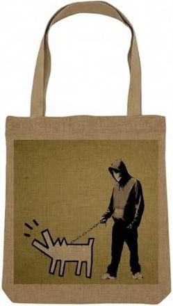 Fabulous Sac Shopping Tote Bag Aspect Lin - Banksy Choose Your Weapon Chien Aboie Graffiti Street Art - Sac de Courses Toile Epaisse 360g Beige Naturel Cabas P