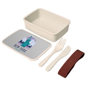 Fabulous Lunch Box Lunchbox mit Besteck, grau, New York United States, Illustration Statue, Freiheitsstatue, 700 ml