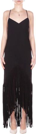 Pinko Pinko, Femme, Robes, Noir, Taille: 38 FR Robe &agrave; franges et la&ccedil;age