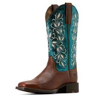 Ariat Womens Round Up Holly Wide Square Toe Western Boots in Beasty Brown Metallic Sea, B Medium Width, Size 41.5, by Ariat