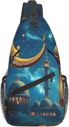 Generic Lanternes, La Lune Et Palmiers Bandouli&egrave;re Sac &agrave; Bandouli&egrave;re Voyage Poitrine Pack Sling Sac &agrave; Dos Pour Hommes Randonn&eacute;e Daypack