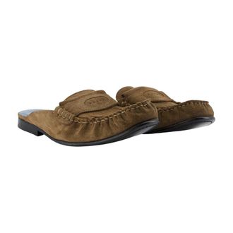 Marni Womens Calfskin Leather Sabot Brown Flats