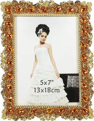 Amosfun Bilderrahmen Mit Strasssteinen Gold Glitzernder Rhinestone Fotorahmen 21.5X17Cm Romantisches Geschenk F&uuml;R Hochzeit Muttertag Geburtstag Und Dekorative