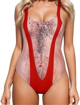 Generic Maillot de bain pour femme - Maillot de bain imprim&eacute; dos nu - Contr&ocirc;le du ventre - Couleur unie - Pour les vacances - V&ecirc;tements de plage modestes, Rou