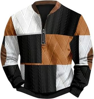 Generic Pull à col rond pour homme - Pull à fermeture éclair 1/4 - Sweat-shirt graphique imprimé - Pull à manches longues - Sweat-shirt dautomne décontracté, 