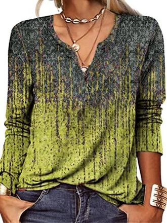 Onsoyours T-Shirt à Manches Longues Encolure en Rond Style Décontracté sur Le Devant Motif Floral Tunique Chemisier Henley pour Femme I Jaune 3XL