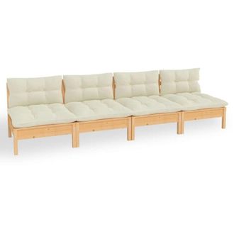 vidaXL Canap&eacute; 4 places de jardin et coussins,cr&egrave;me,Bois de pin solide
