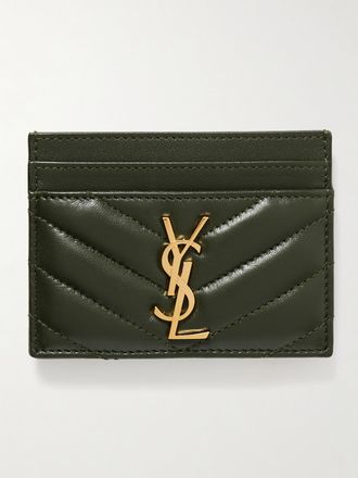 Saint Laurent Porte-cartes En Cuir À Surpiqûres Cassandre - Vert