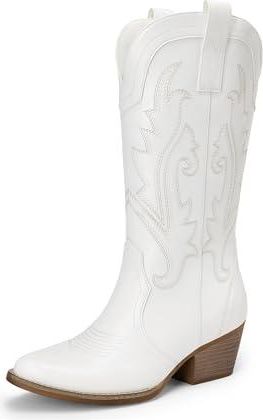 Dream Pairs Bottes mi-mollet pour femme, blanc, 36 EU