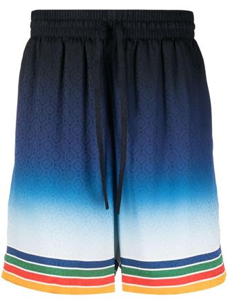 Casablanca Seiden-Shorts mit Studio de Musique-Print - Blau