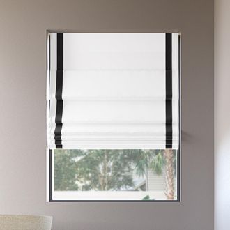 Sun Zero Sun Zero Denna Lampenschirm mit schwarzem Band und Streifen, 100% Verdunkelung, kabellos, 88,9 x 162,6 cm, Schwarz/Wei&szlig;