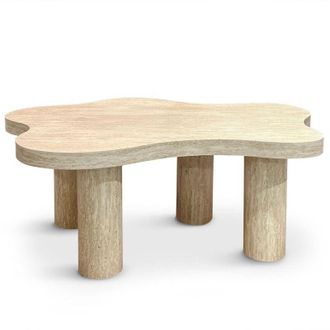 Menzzo Menzzo - Table basse forme nuage 69x100cm Lagoon Effet Travertin Beige