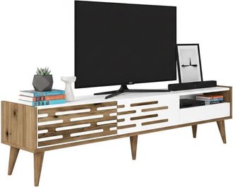 Dmora Fernsehschrank Dbrunozz, St&auml;nder f&uuml;r Wohnzimmerfernseher, Niedriges Wohnzimmer-Sideboard, TV-St&auml;nderbasis, 180x45h35 cm, Wei&szlig; und Walnuss - Dmora