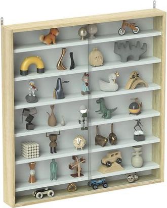 HOMCOM Vitrine pour Collection vitrine Murale 80 x 9,5 x 83 cm avec 6 &eacute;tag&egrave;res r&eacute;glables en Hauteur et 2 Portes coulissantes en Verre, pour Collection de Fig