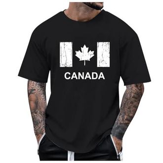 Generic T-shirt pour homme - Printemps et &eacute;t&eacute; - F&ecirc;te nationale - D&eacute;contract&eacute; - Imprim&eacute; partiel - Col rond - Manches courtes, Noir, XXL