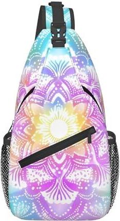 Generic Sacoche Port&eacute; &eacute;paule Fleurs ethniques de mandala Rainbow Casual Sac De Poitrine Mode Crossbody Bag pour &eacute;cole Homme Femme