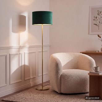 Loistaa home24 Stehleuchte Satley 40 x 150 x 40cm Gr&uuml;n/Gr&uuml;n Samt E27