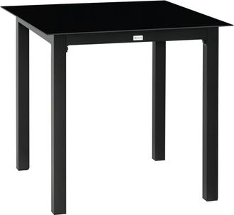OUTSUNNY Gartentisch, Quadratischer Esstisch f&uuml;r Garten, Balkontisch f&uuml;r 4 Personen Terrassentisch mit Tischplatte aus Hartglas, Alu, Schwarz, 80 x 80 x 74 cm