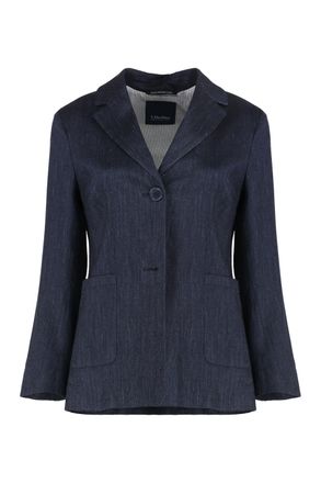 Max Mara Womens Blazer Derna Linen Navy Blue Blazers Jacket