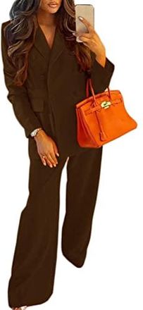 ORANDESIGNE Tailleur Femme Ensembele Pantalon et Rever Veste 2 Pieces Blazer Chic et Elegant Couleur Unie Slim Fit Formel Bureau Travail Office Pantalon Habillé C