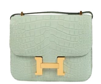 Herm&egrave;s Matte Vert dEau Mississipiensis Alligator 18cm Mini Constance with Gold Hardware