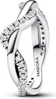 Pandora Pandora Timeless Bague Vague Double en argent sterling avec zircones cubiques transparentes, taille 58