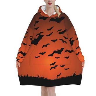 Generic Couverture &agrave; capuche surdimensionn&eacute;e, motif chauve-souris volante dHalloween, couverture chaude et pelucheuse avec poche gain