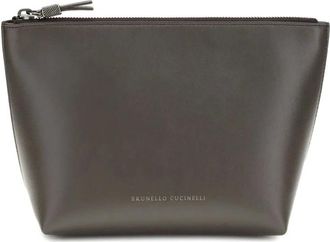 Brunello Cucinelli Femme, Sacs, Brun, Taille: ONE Size Pochette &agrave; logo imprim&eacute;