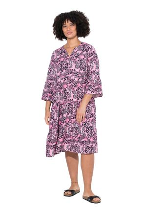 Angel Of Style Damen große Größen Übergrößen Plus Size Kleid, A-Linie, Musselin, Leo-Muster, Volants hibiskuspink 54 841921510-54