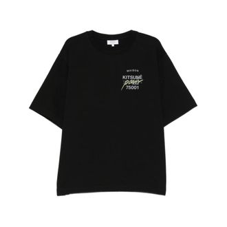 Maison Kitsun&eacute; T-Shirt mit Fuchs-Motiv - - Tops - Herren - Schwarzk - L