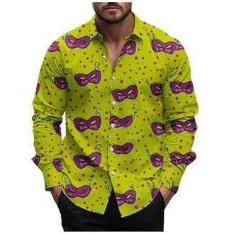 Generic Chemise de bowling color&eacute;e boutonn&eacute;e en satin &agrave; manches longues pour homme - Haut d&eacute;contract&eacute; &agrave; manches longues pour carnaval, bo&icirc;te de nuit, soir&eacute;e d