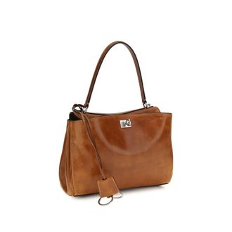 Balenciaga Womens Rodeo Shoulder Bag Brown Lamb Ovis Aries