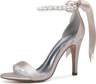 Generic Sandales &Agrave; Talons Hauts Femmes Satin Chaussures De Mari&eacute;e Mariage Dress F&ecirc;te Peep Toe Hauts Talons10.5Cm,Champagne,39 EU