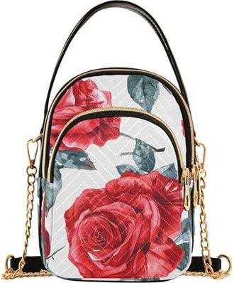 Mnsruu Sac à bandoulière pour femme - Motif rose rouge - Sac à dos à bandoulière avec sangle réglable