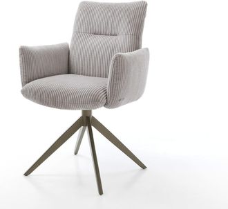 DELIFE Drehstuhl Jova-Flex mit Armlehnen Cord Silbergrau Kreuzgestell breit Effektfinish Titan 360° drehbar Wippfunktion Taschenfederkern, Esszimmerstühle