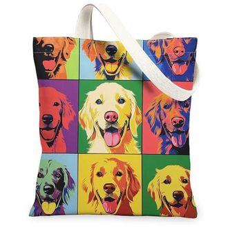 Generic Sac fourre-tout en toile Pop Art Golden Retriever pour faire du shopping 33 x 38,1 cm, sac d&eacute;picerie r&eacute;utilisable pour femme, peinture esth&eacute;tique pour