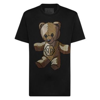 Philipp Plein Homme, Tops, Noir, Taille: 3XL T-Shirt Col Rond Teddy