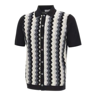 Gran Sasso Homme, Pulls, Noir, Taille: M Chemise &agrave; Jacquard Chevron