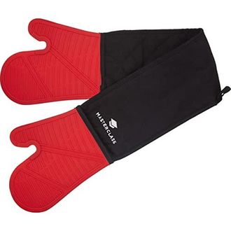MasterClass MasterClass Gants de Four Doubles Ultra-R&eacute;sistants, Silicone / Coton, Noir / Rouge