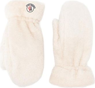 Moncler logo-patch mittens - Wei&szlig;